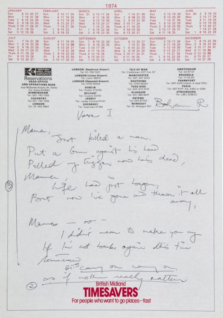 Il manoscritto di Bohemian Rhapsody va all’asta per £ 800.000-1,2 milioni